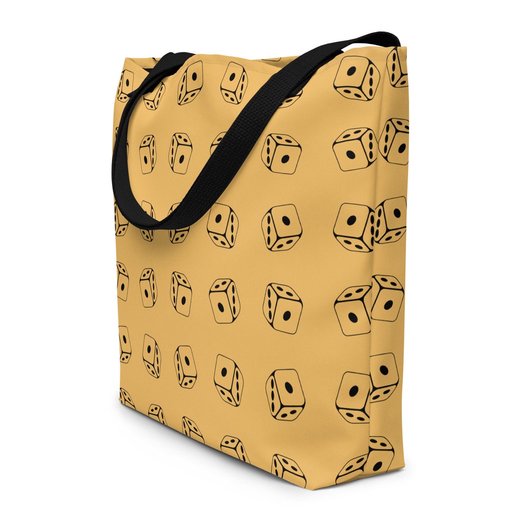 Golden Tote Bag With Black Dice Pattern Perfect for Carrying Board ...