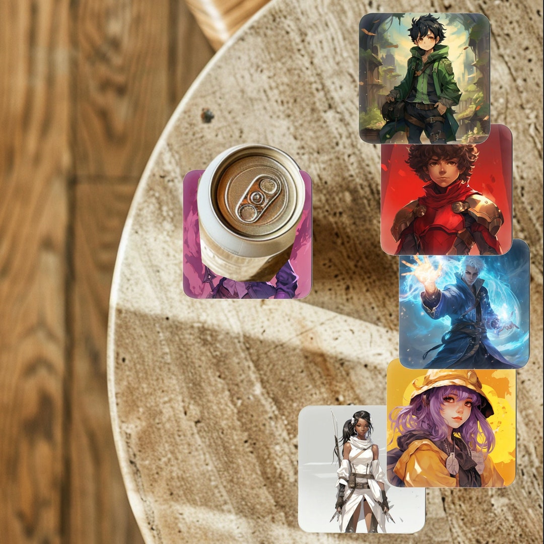 Anime Style Set of 6 Coasters in Theme of Dnd Characters - Etsy