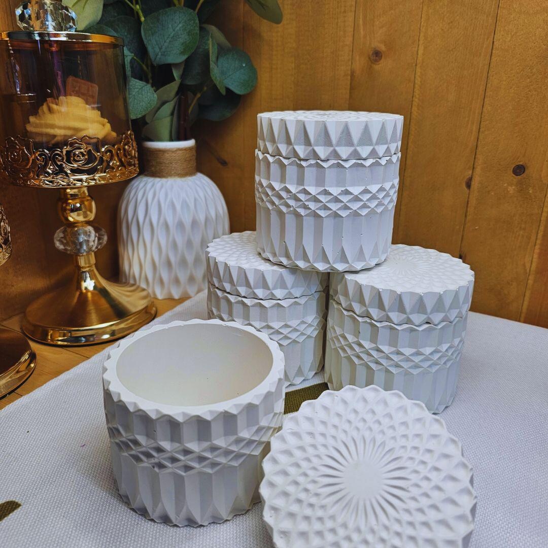 White Plaster / Cotton Balls or Bath Salt Storage, Home Decor Detail ...