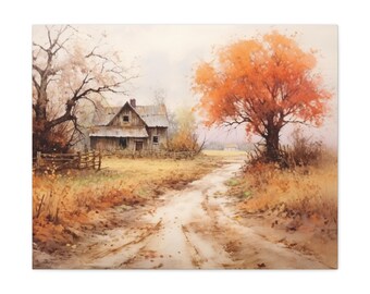 Rustic Fall Country Autumn Farmhouse / Landscape / Canvas / - Etsy