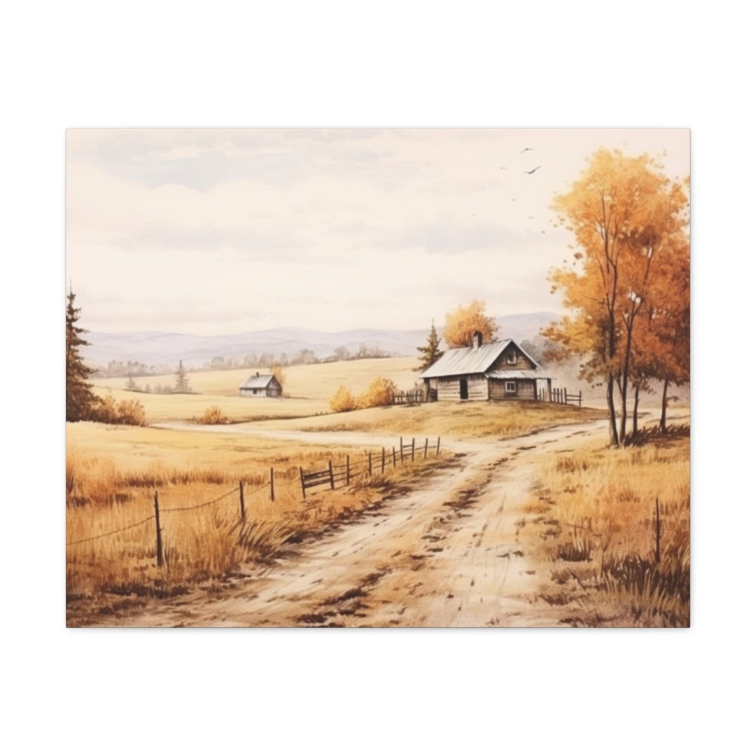 Rustic Fall Country Autumn Farmhouse / Landscape / Canvas / - Etsy