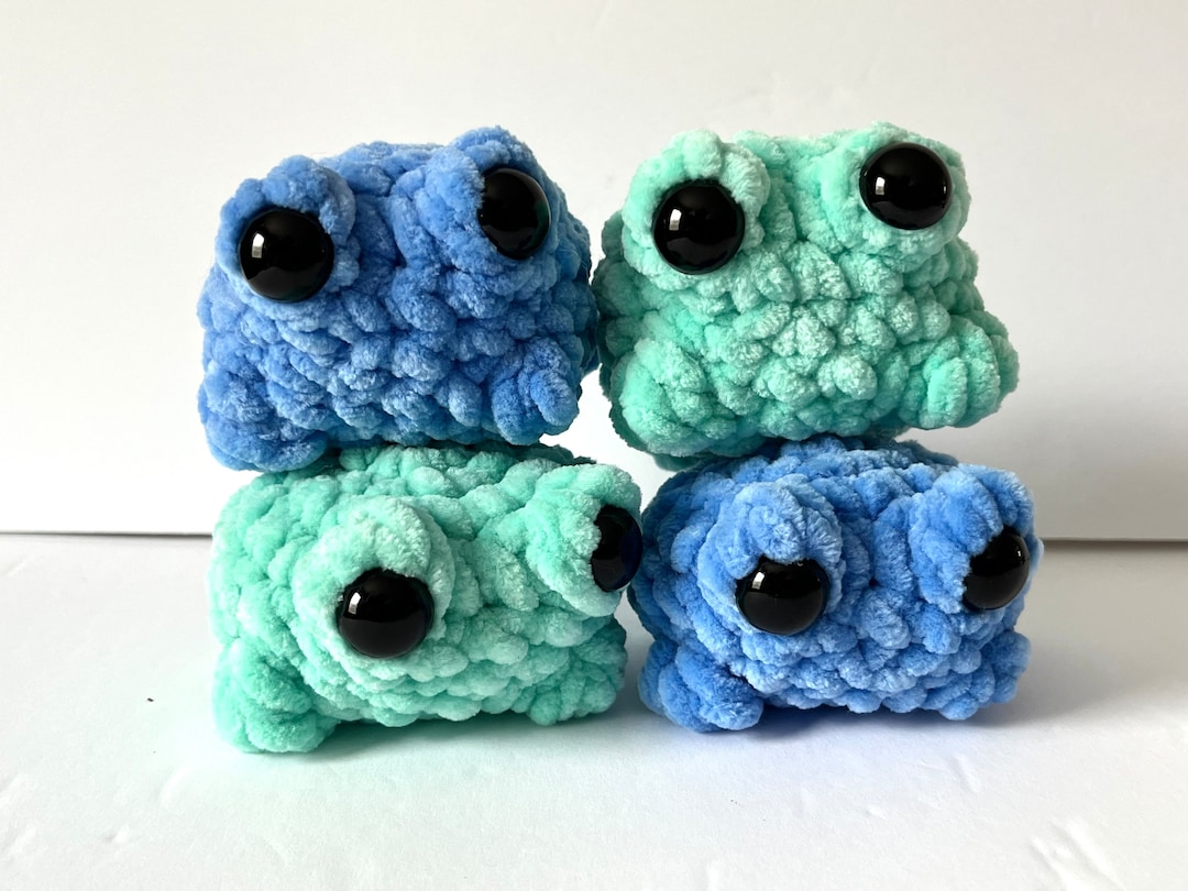 Frog Plush Crochet Mini Stuffed Animal - Cyan Crochet Frog Plushie Gift ...