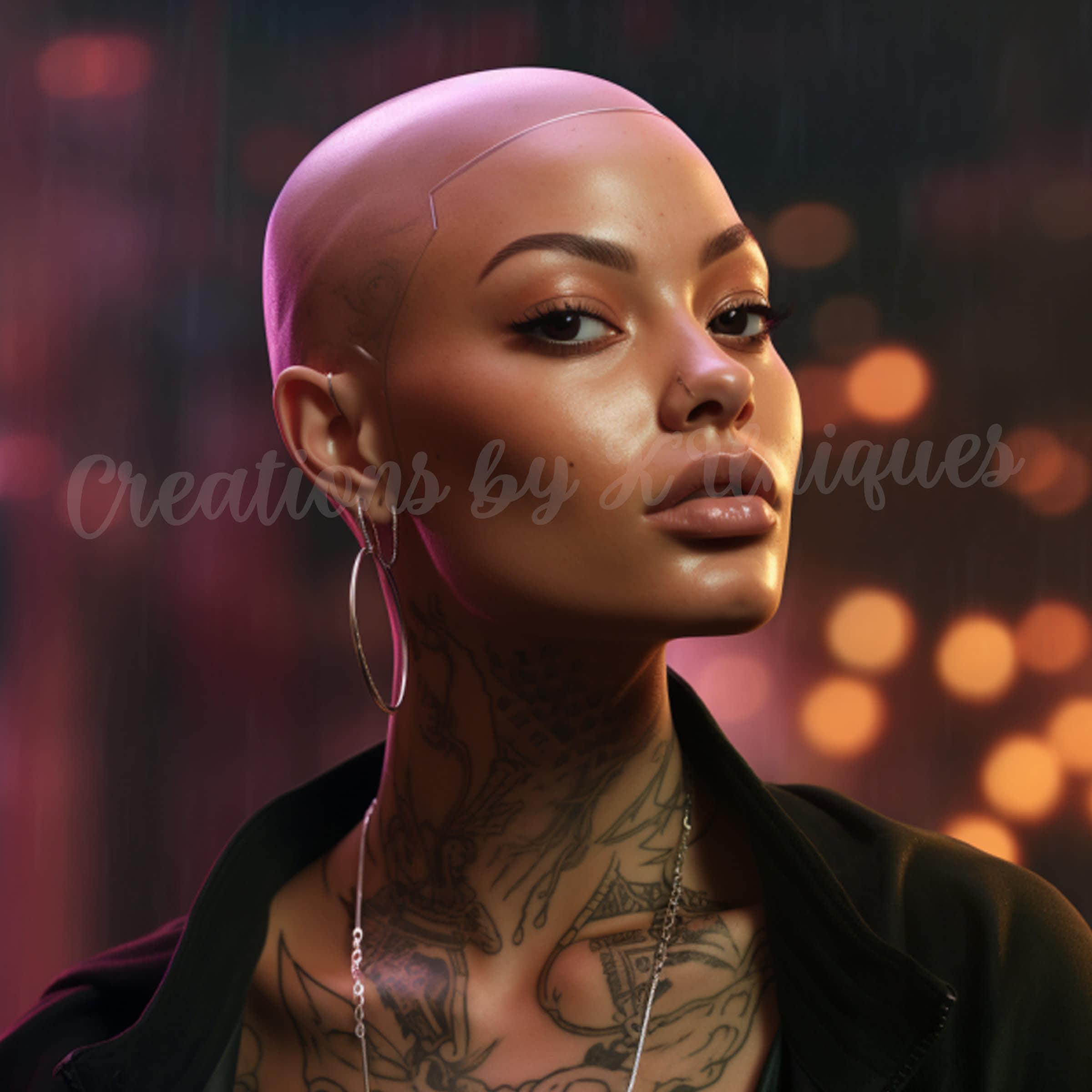 Bald Black Woman, Afro Queen, Makeup, Earrings, Tattoos, Fashion, PNG ...