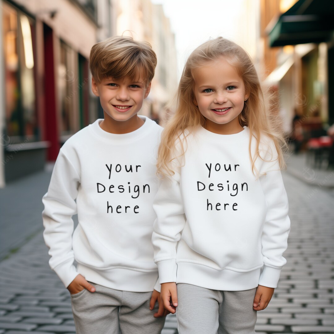 2 Kids Mockup White Sweatshirt Mockup Brother and Sister Mockup Youth ...