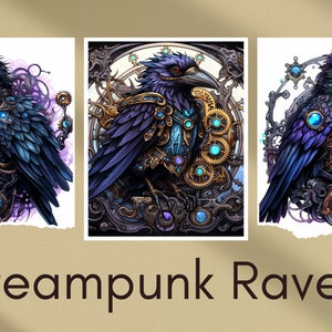 Steampunk Ravens. Grayscale Coloring Pages X15 - Etsy