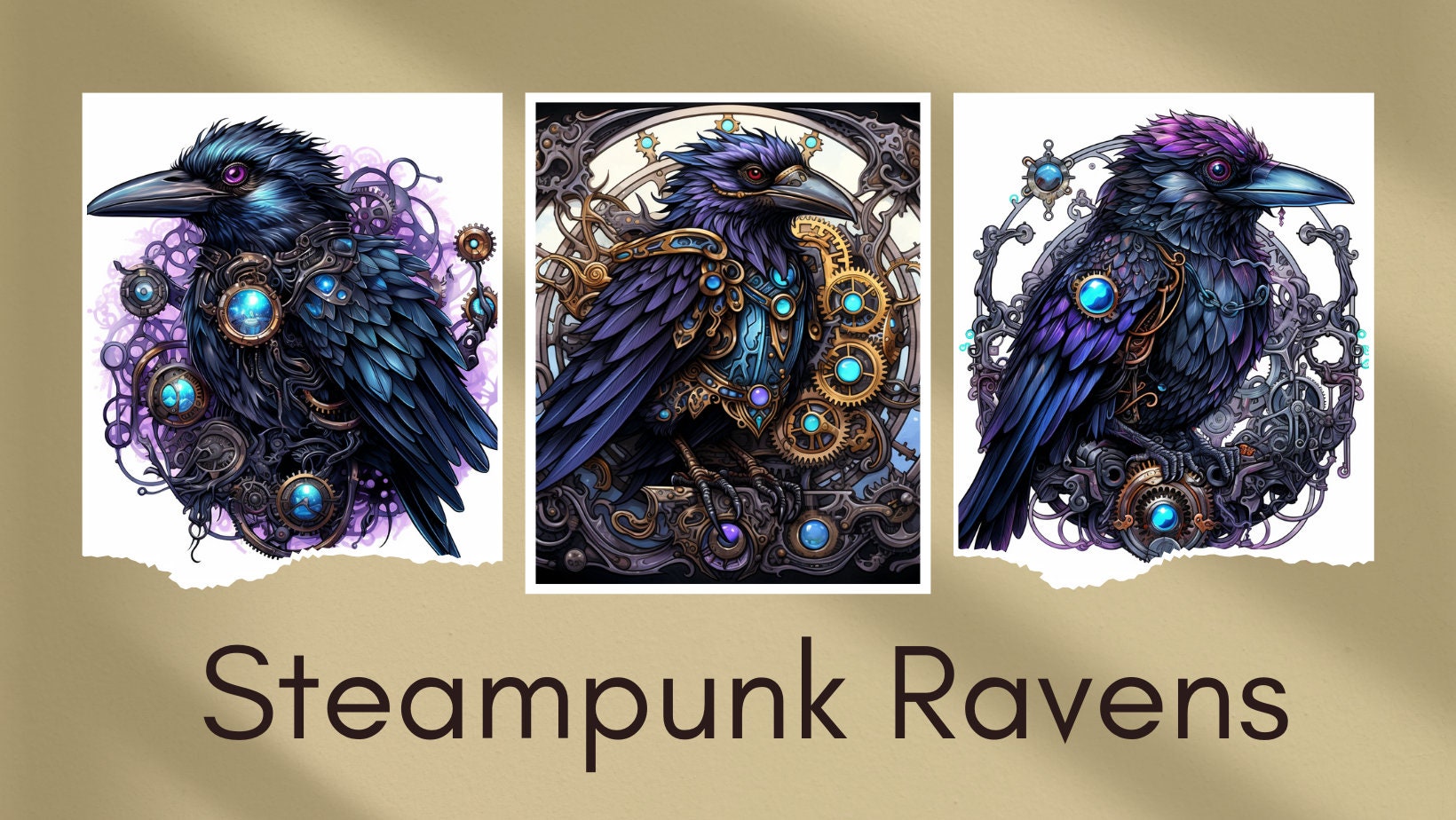 Steampunk Ravens. Grayscale Coloring Pages X15 - Etsy