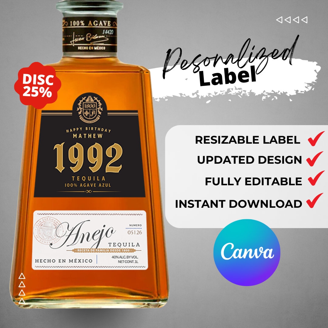 Printable 1890 Tequila Anejo Label Editable Customize, Gift Ideas ...
