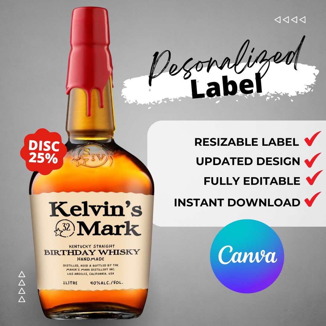 Printable Bourbon Whiskey Resizable Label, Custom Whiskey Label, Maker ...
