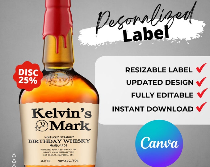 Custom Bourbon Whiskey Label for Mini Size 12 on a Sheet DIY OR Printed ...