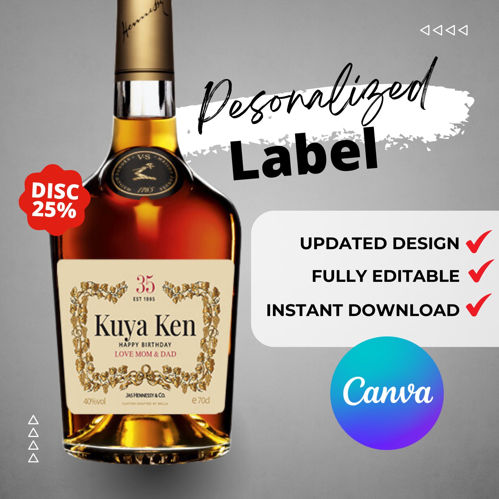 Printable Cognac Label Editable Customize, Gift Ideas. Birthday Present ...