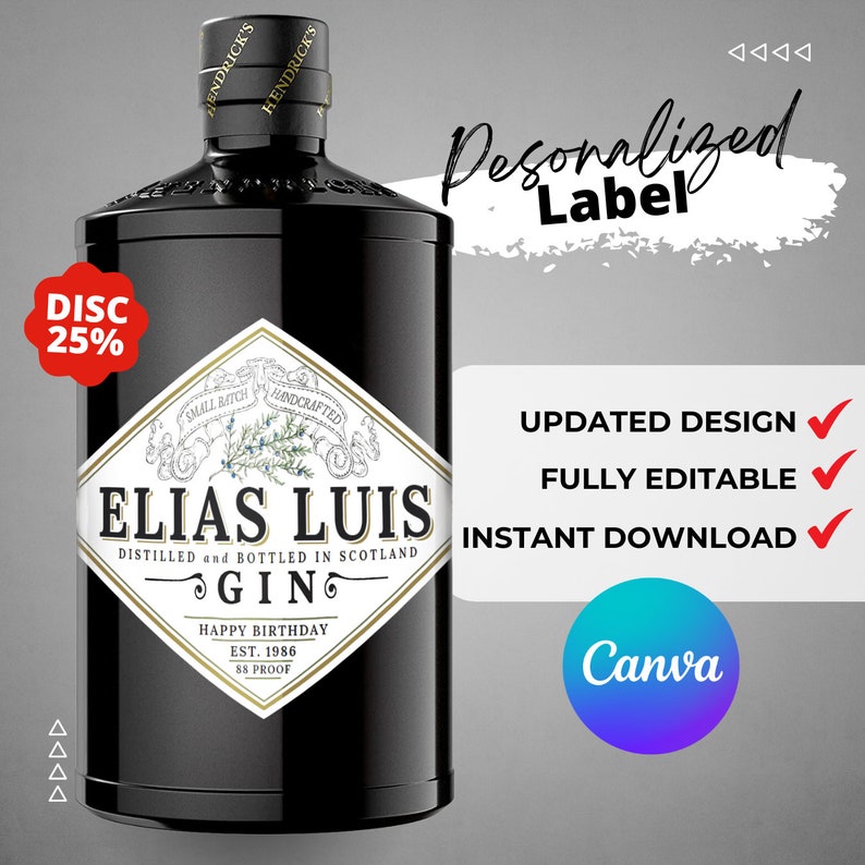 Printable Gin Label Editable Customize, Gin Gift Ideas. Birthday ...