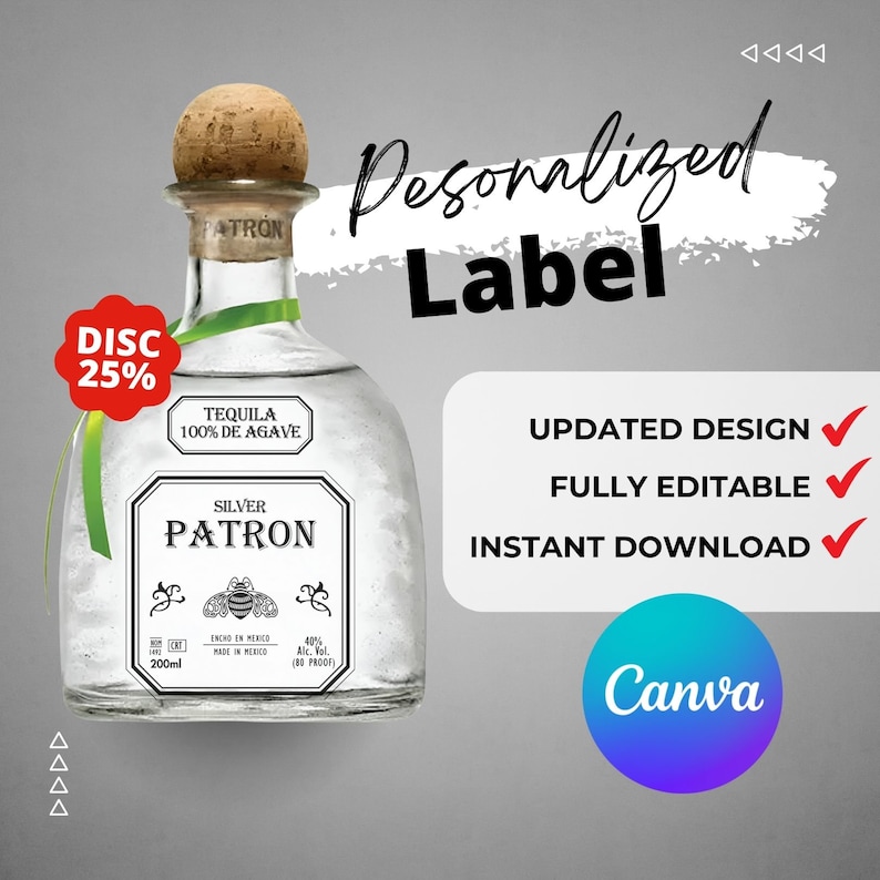 Printable Patron 200ml Bottle Label Editable Customize, Tequila ...