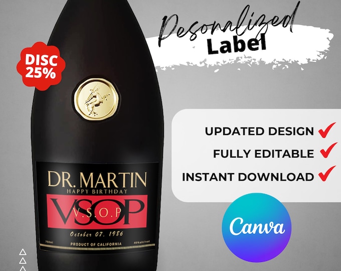Custom Champagne Label, Cognac Custom Whiskey Label, Personalized ...