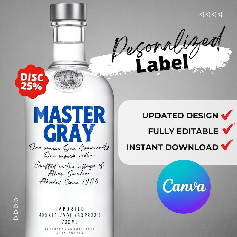 Printable Vodka Label Editable Customize, Vodka Gift Ideas. Birthday ...