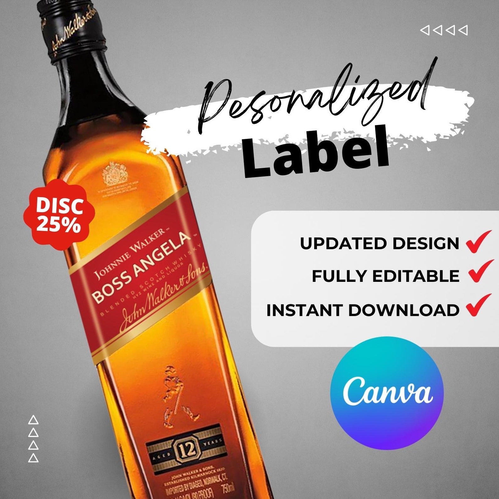 Personalized Red Label Wine Bottle, Editable Liquor Label (digital ...