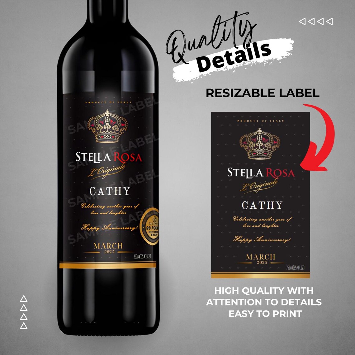 Stella Rosa Wine Label, Editable Black Wine Bottle, Anniversary Gift ...