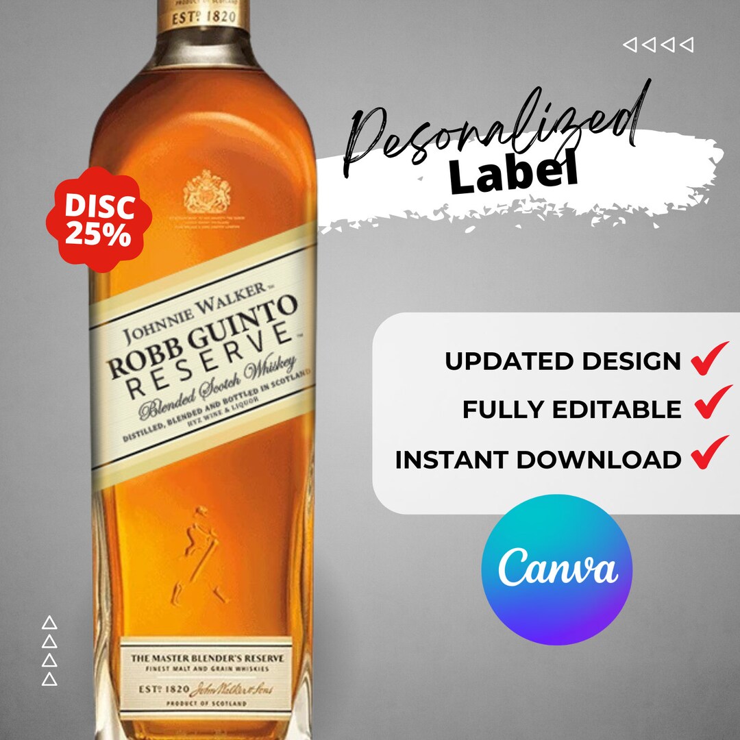 Printable JW Gold Label Reserve Personalized Wine Liquor Bottle Labels ...