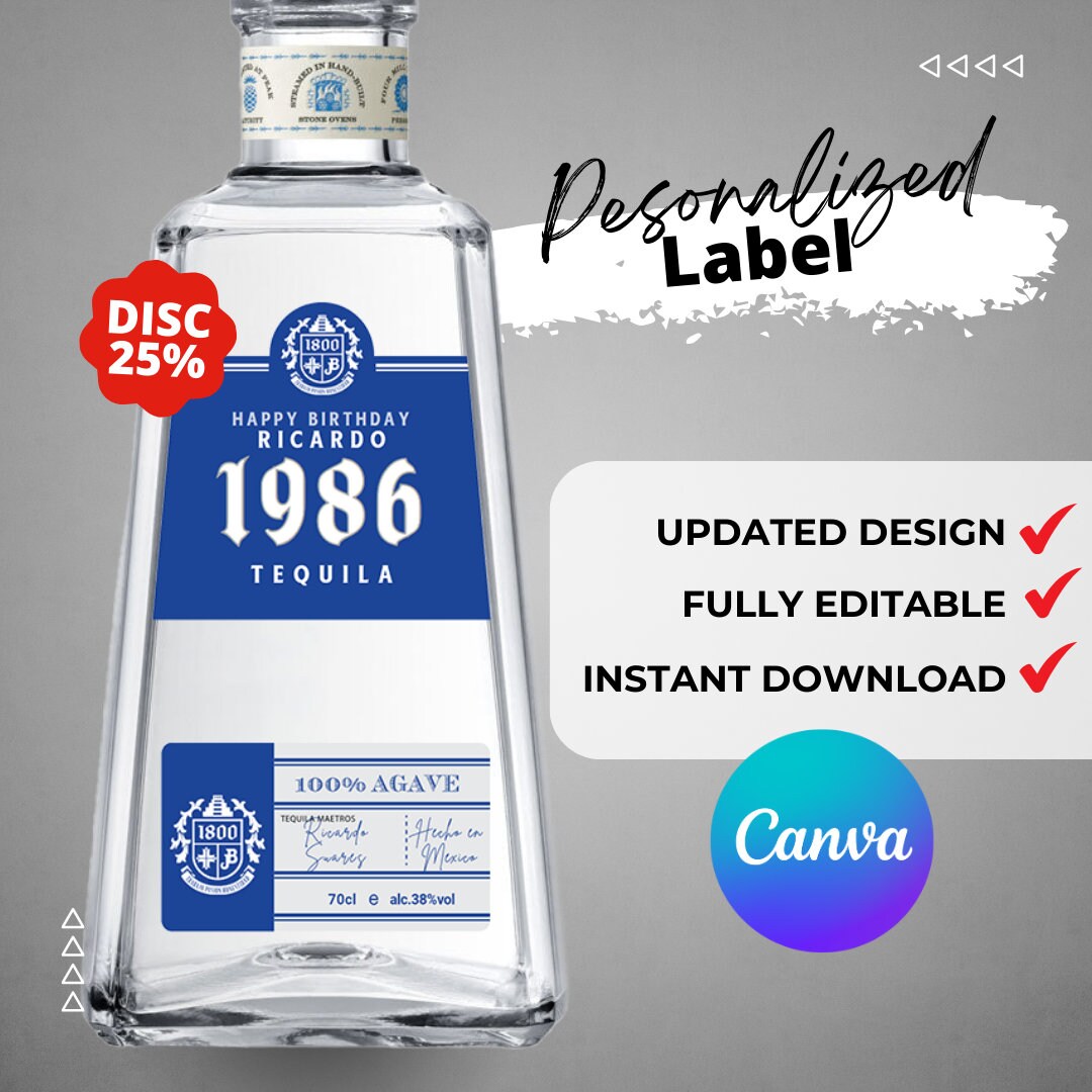 Printable 1890 Silver Tequila Label Editable Customize, Gift Ideas ...