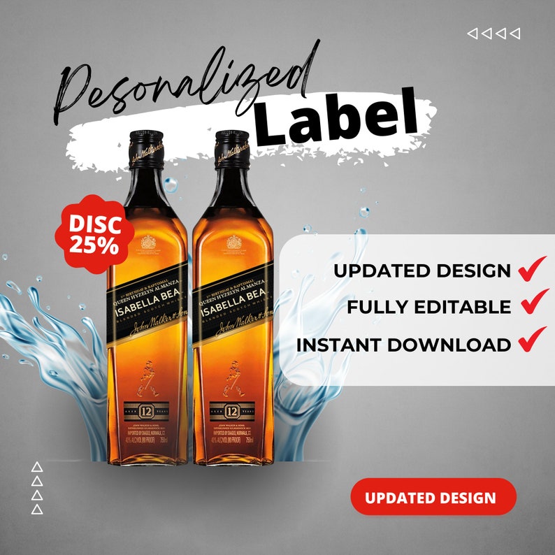 Printable JW Black Label Personalized Wine Liquor Bottle Labels ...