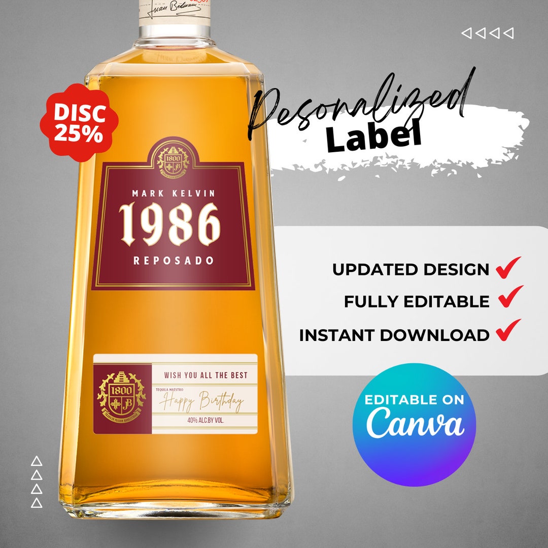 Printable 1890 Tequila Reposado Label Editable Customize, Gift Ideas ...