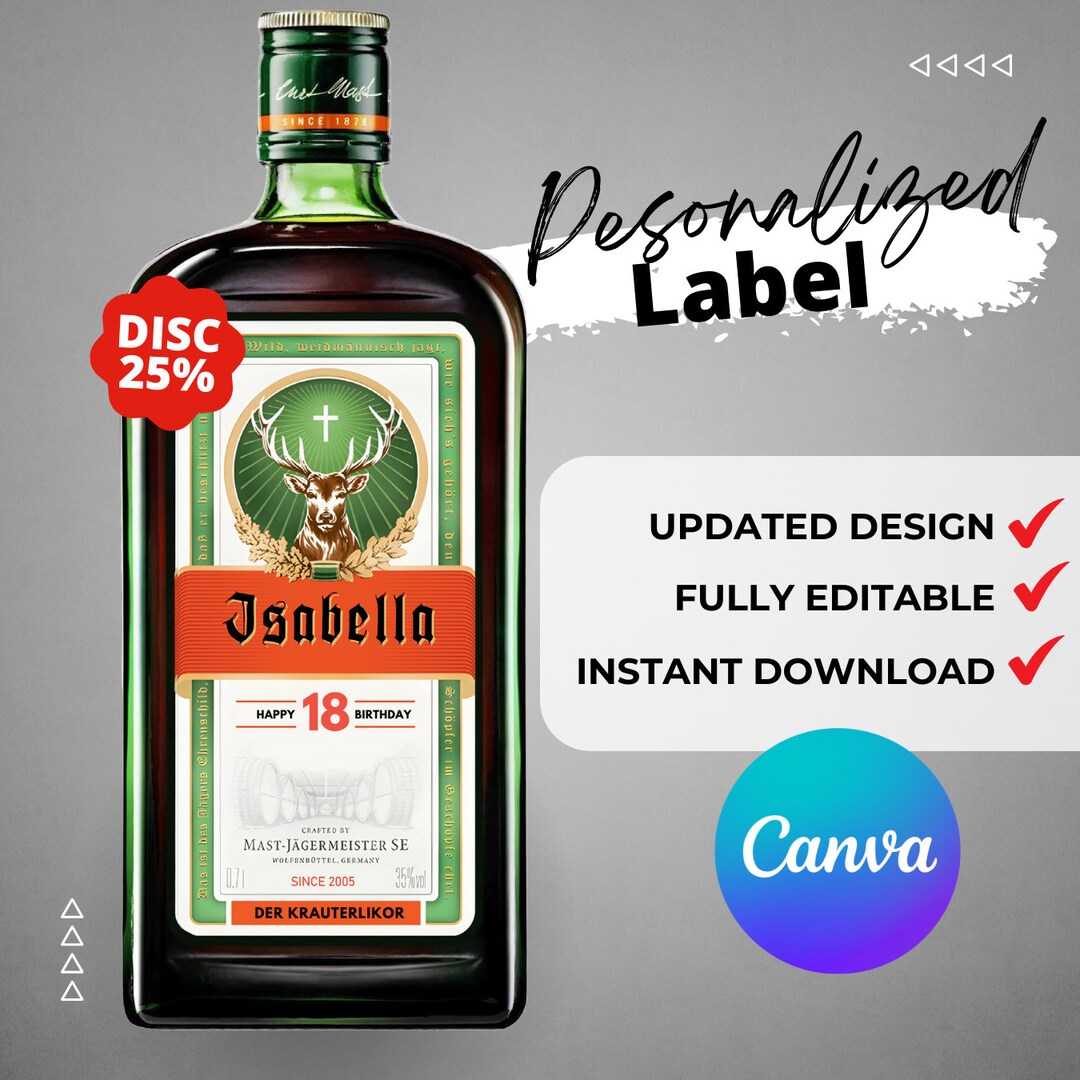 Printable Jager Label Editable Customize, Liquor Gift Ideas. Birthday ...