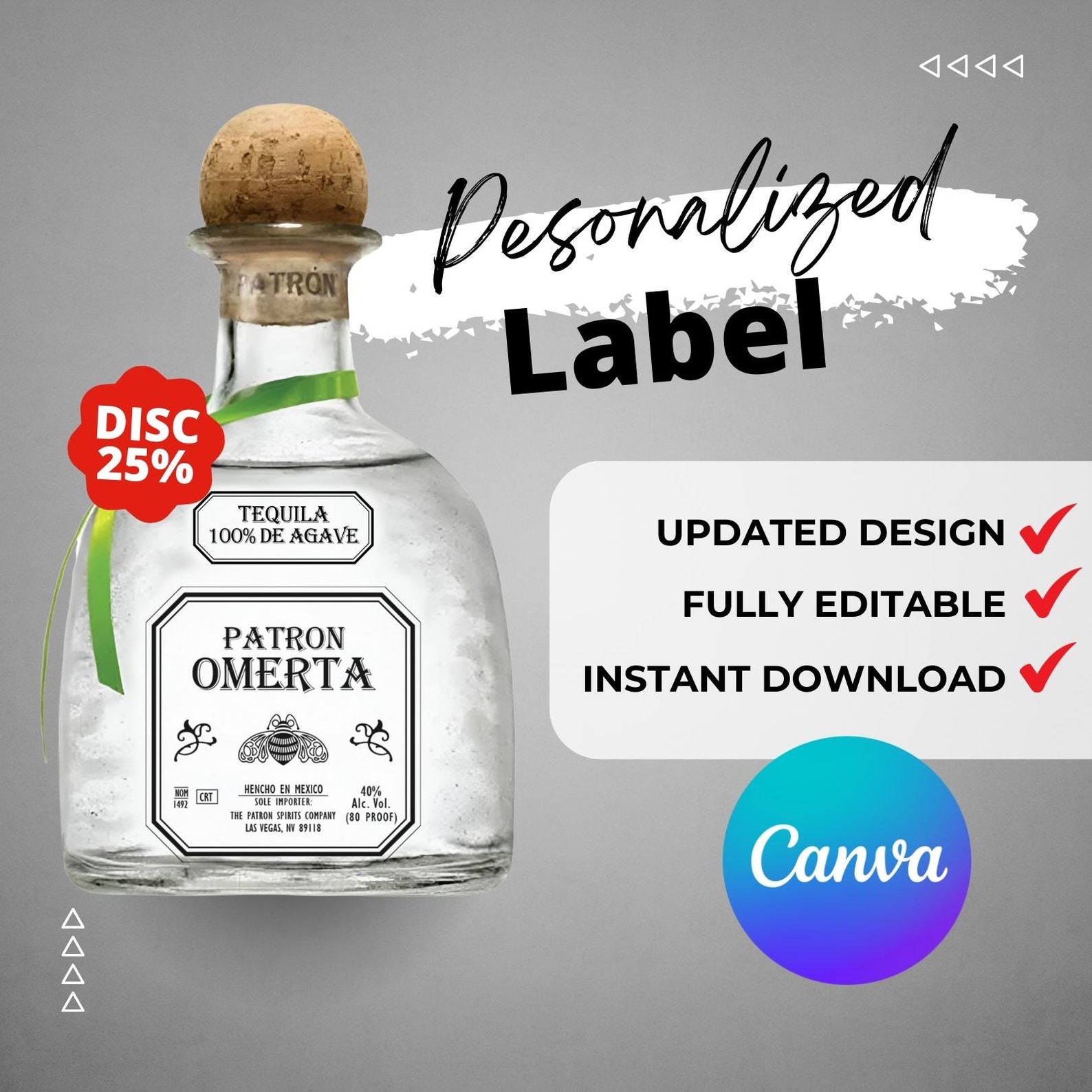 Printable Patron Bottle Label Editable Customize, Tequila Editable ...