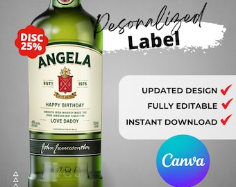 Irish Whiskey Bottle Label, Personalized Custom Label for Jameson ...