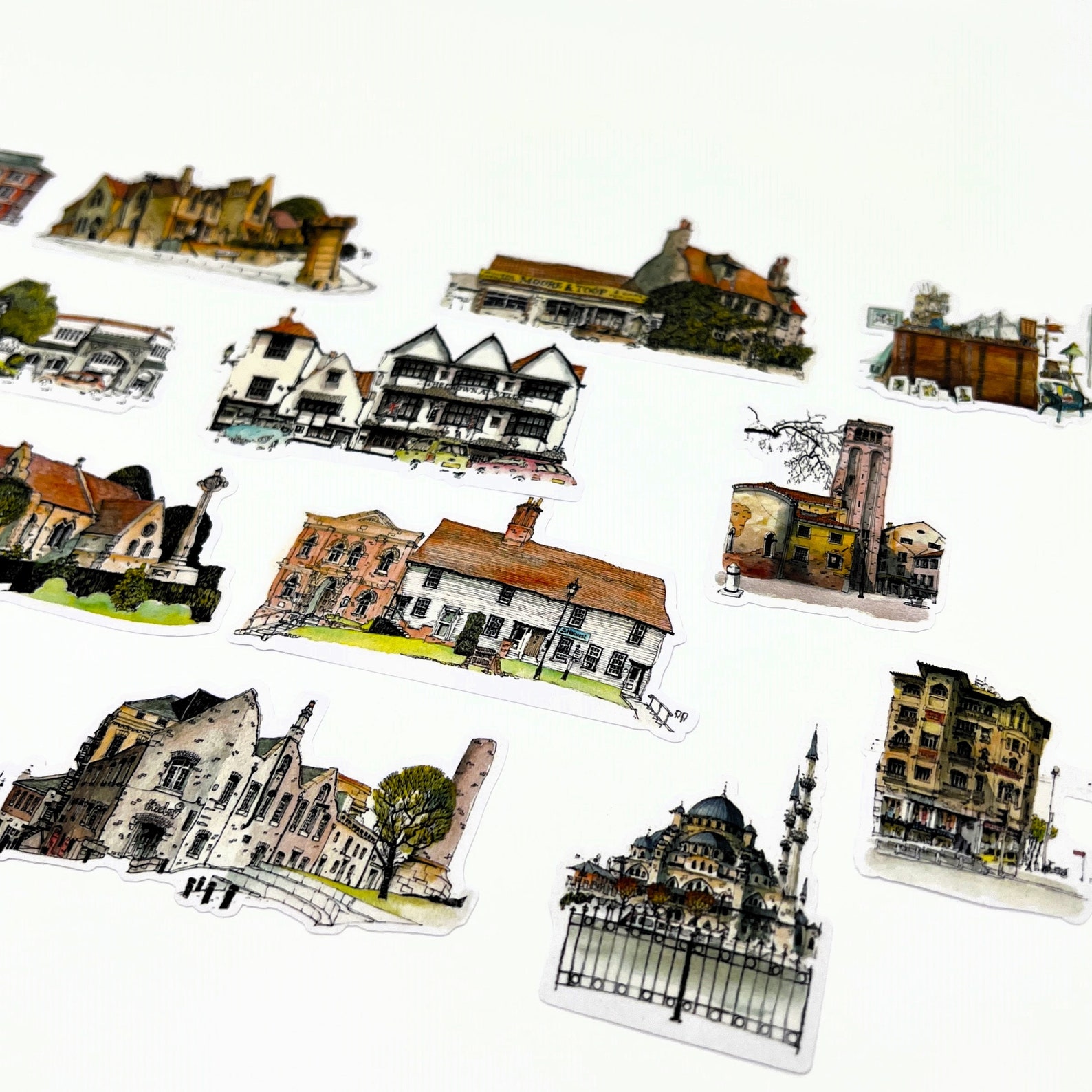 Vintage Architecture Line Art Stickers, Antique Sketch Art Stickers ...