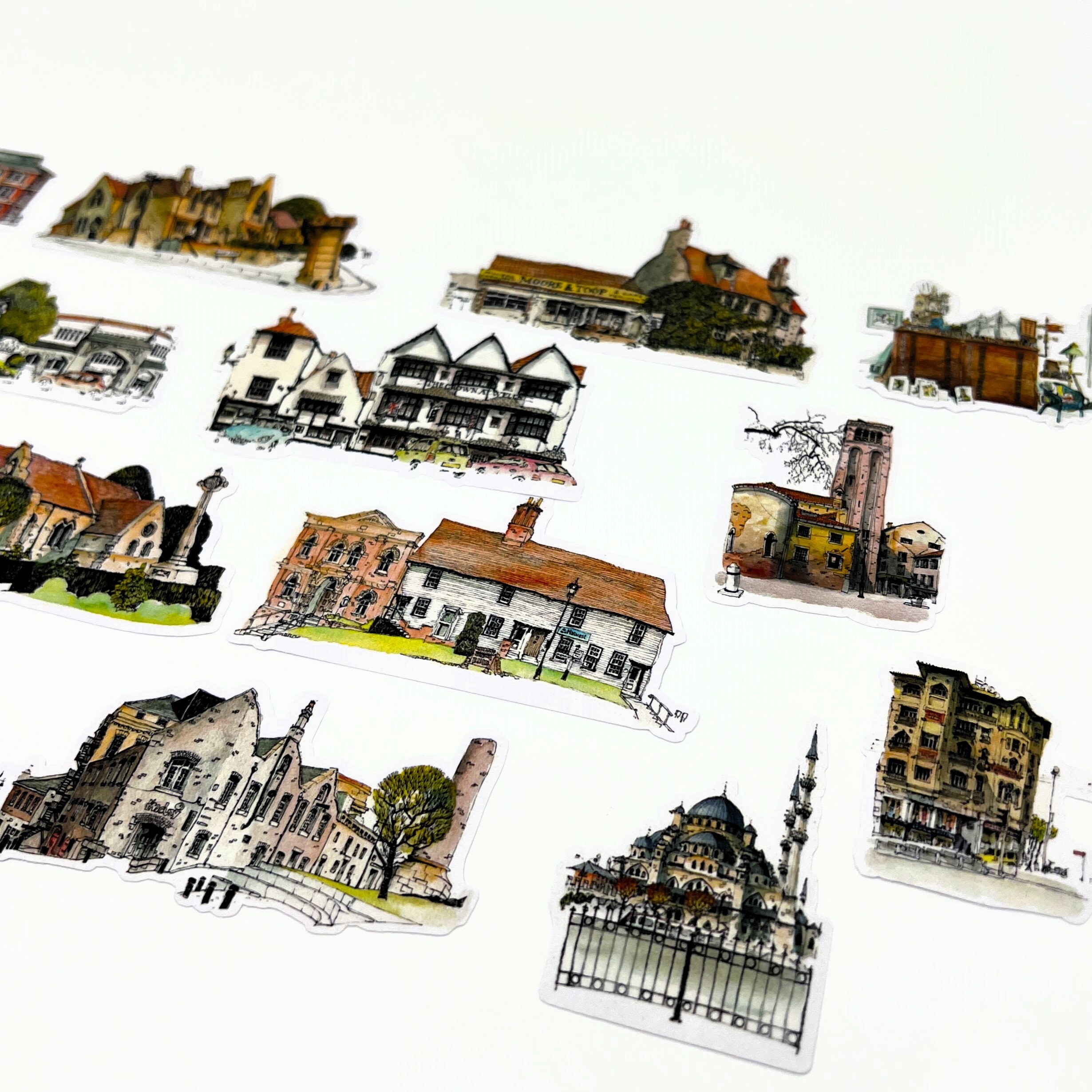 Vintage Architecture Line Art Stickers, Antique Sketch Art Stickers ...