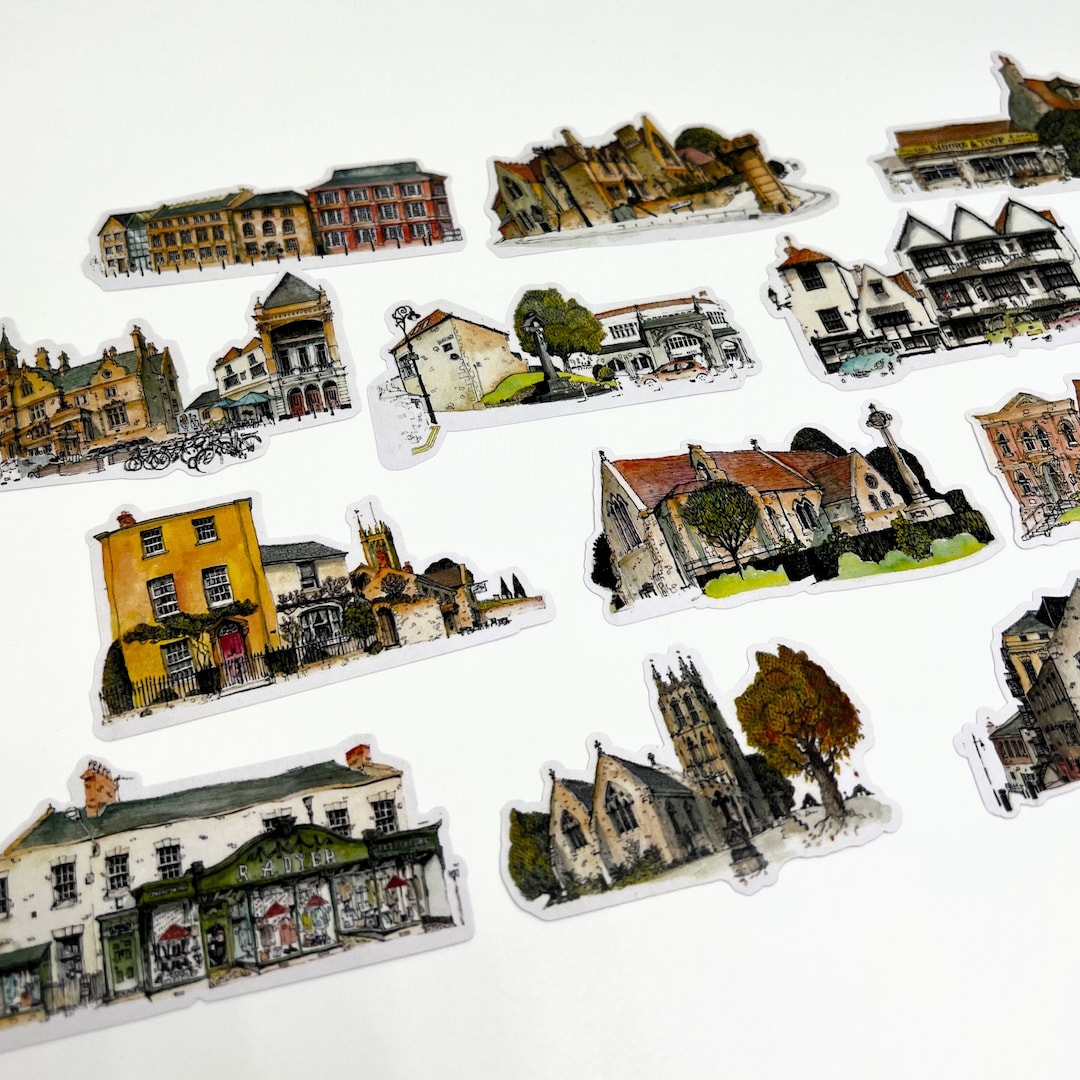 Vintage Architecture Line Art Stickers, Antique Sketch Art Stickers ...