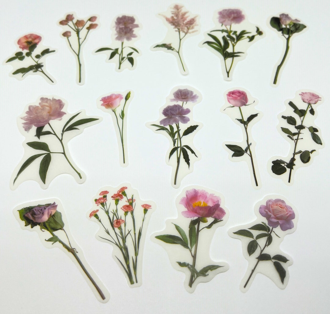 Wild Flower Bouquet Stickers, Pink Flowers Sticker Set, Rose Stickers ...