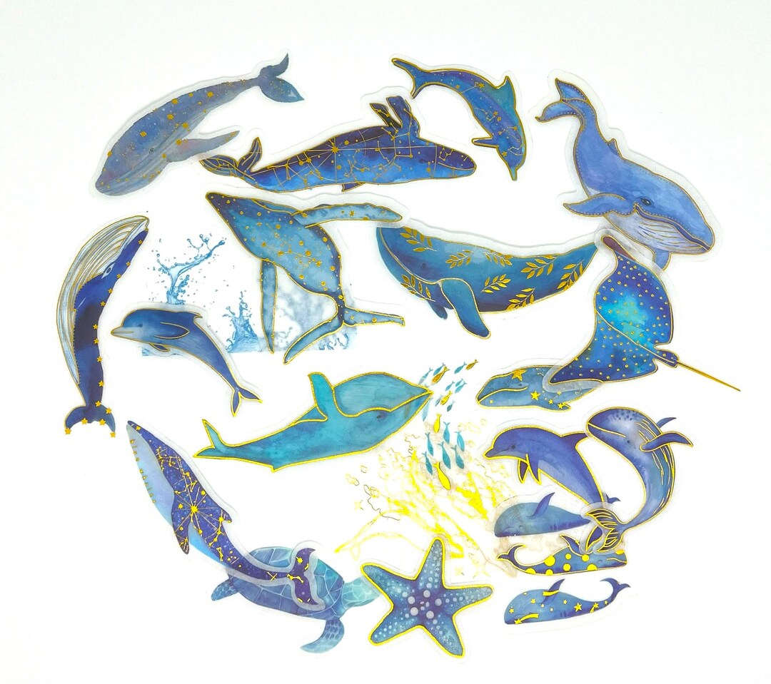 Blue Whale Stickers, Dolphin Stickers, Marine Life Stickers, Sea ...