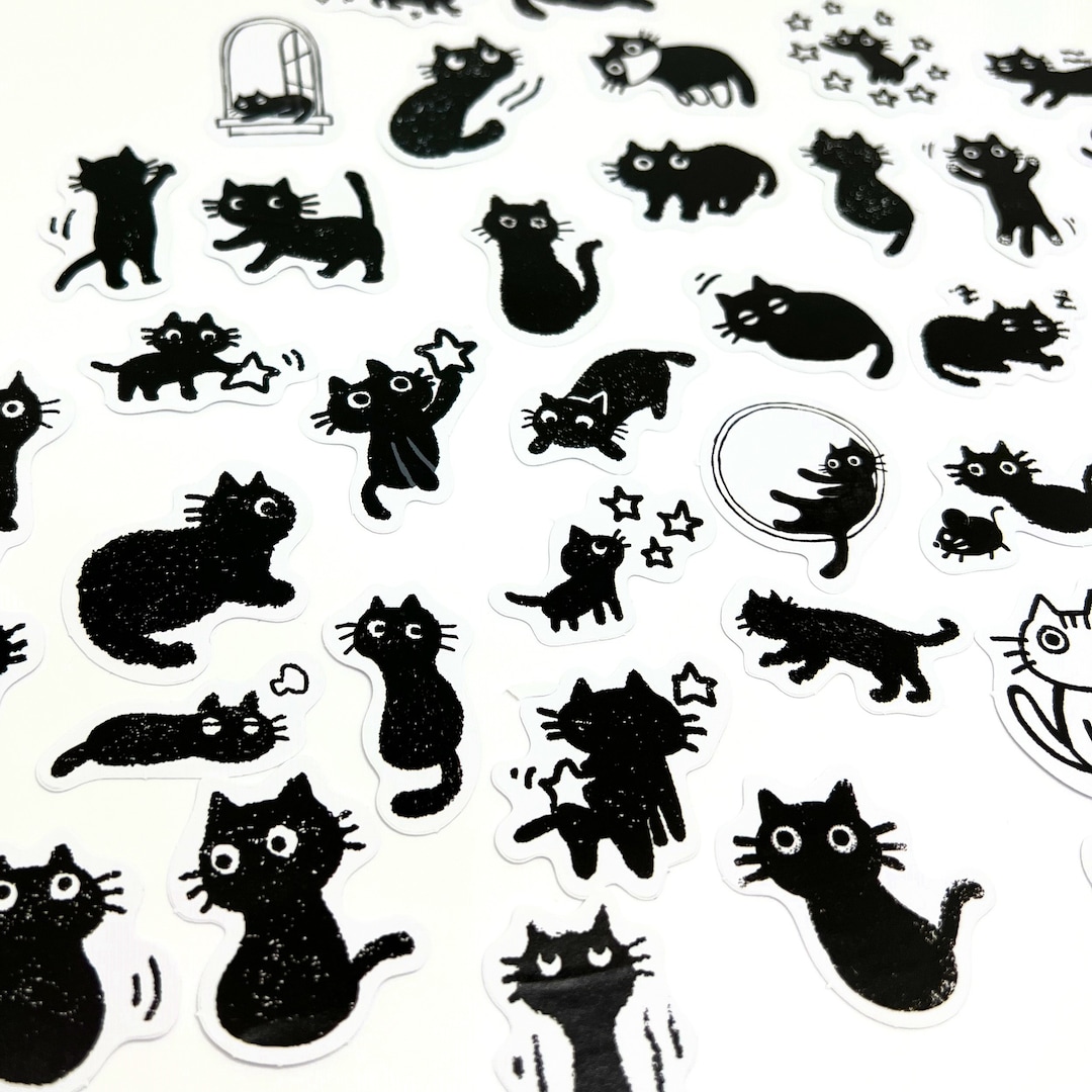 Cute Tiny Cat Sticker, Black Cat Stickers, Planner Stickers, Card ...
