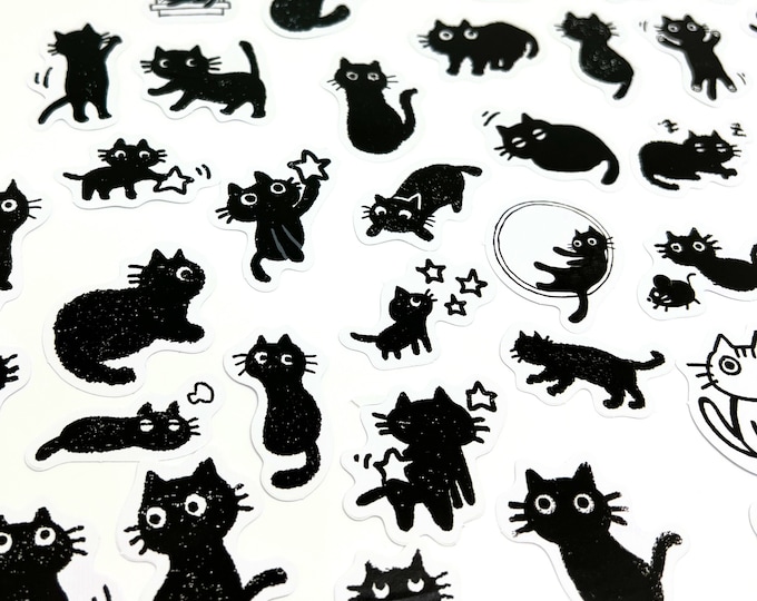 Cute Tiny Cat Sticker, Black Cat Stickers, Planner Stickers, Card ...