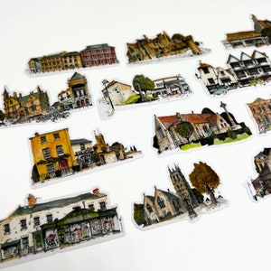Vintage Architecture Line Art Stickers, Antique Sketch Art Stickers ...