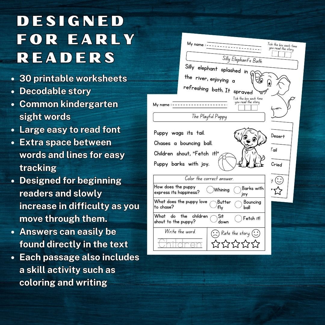 Kindergarten at Home Reading Worksheets| 30 Practice (set B ...