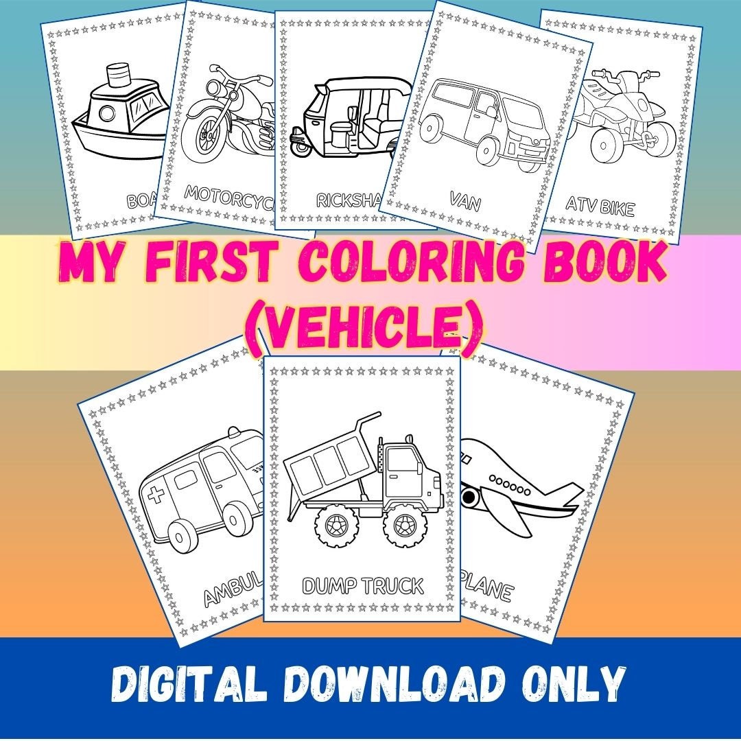 My First Coloring Book - Vehicle | Instant Digital Downloads, Printable ...