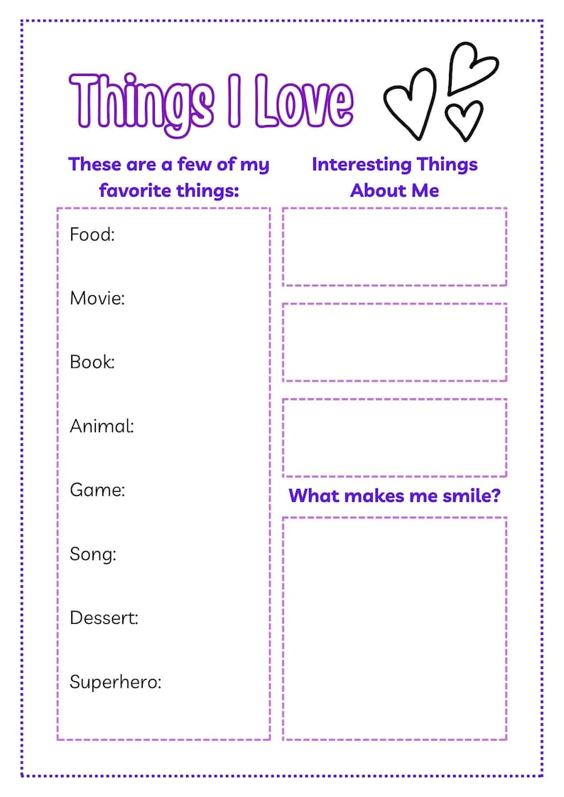 ALL ABOUT ME Sheets for Girls, Printable Activity, Writing Prompt for ...