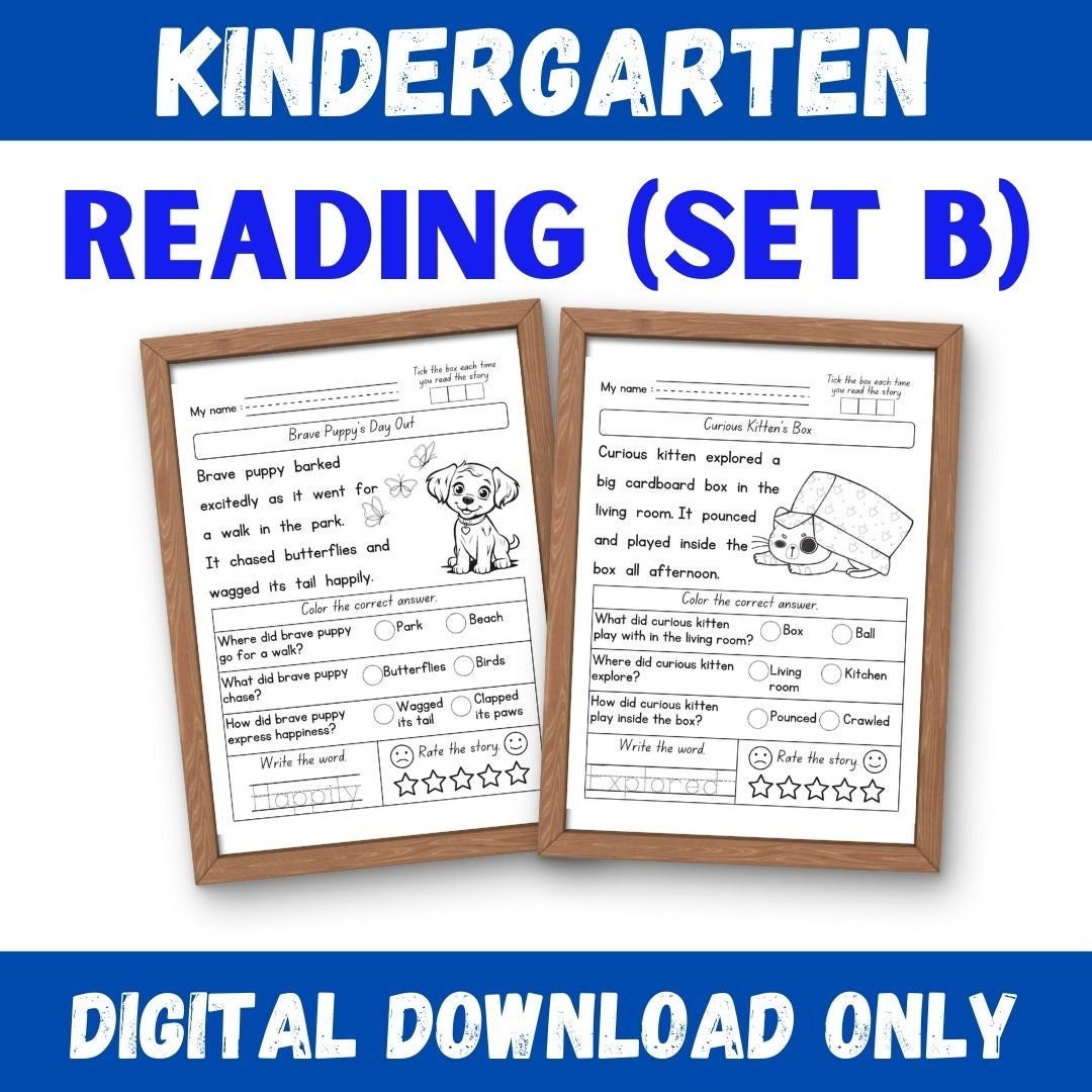 Kindergarten at Home Reading Worksheets| 30 Practice (set B ...