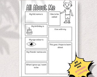 ALL ABOUT ME Poster Size Sheet, Printable, Writing Prompt for Kids ...