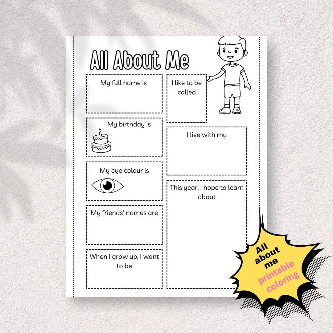 ALL ABOUT ME Sheets for Boy, Printable Activity, Writing Prompt for ...