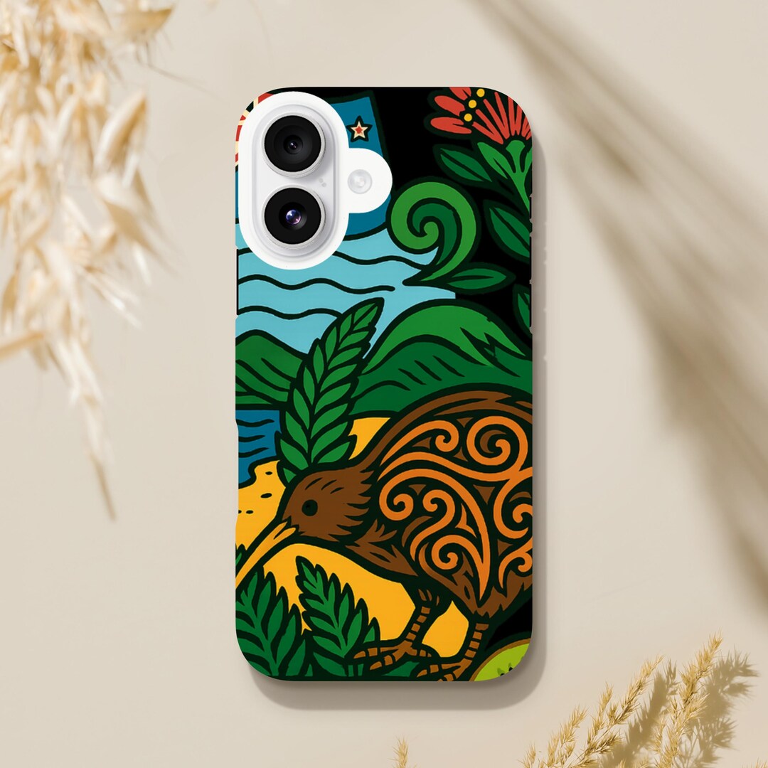 New Zealand Phone Case: Maori Art, Kiwi & Silver Fern - iPhone 14/15/16 ...