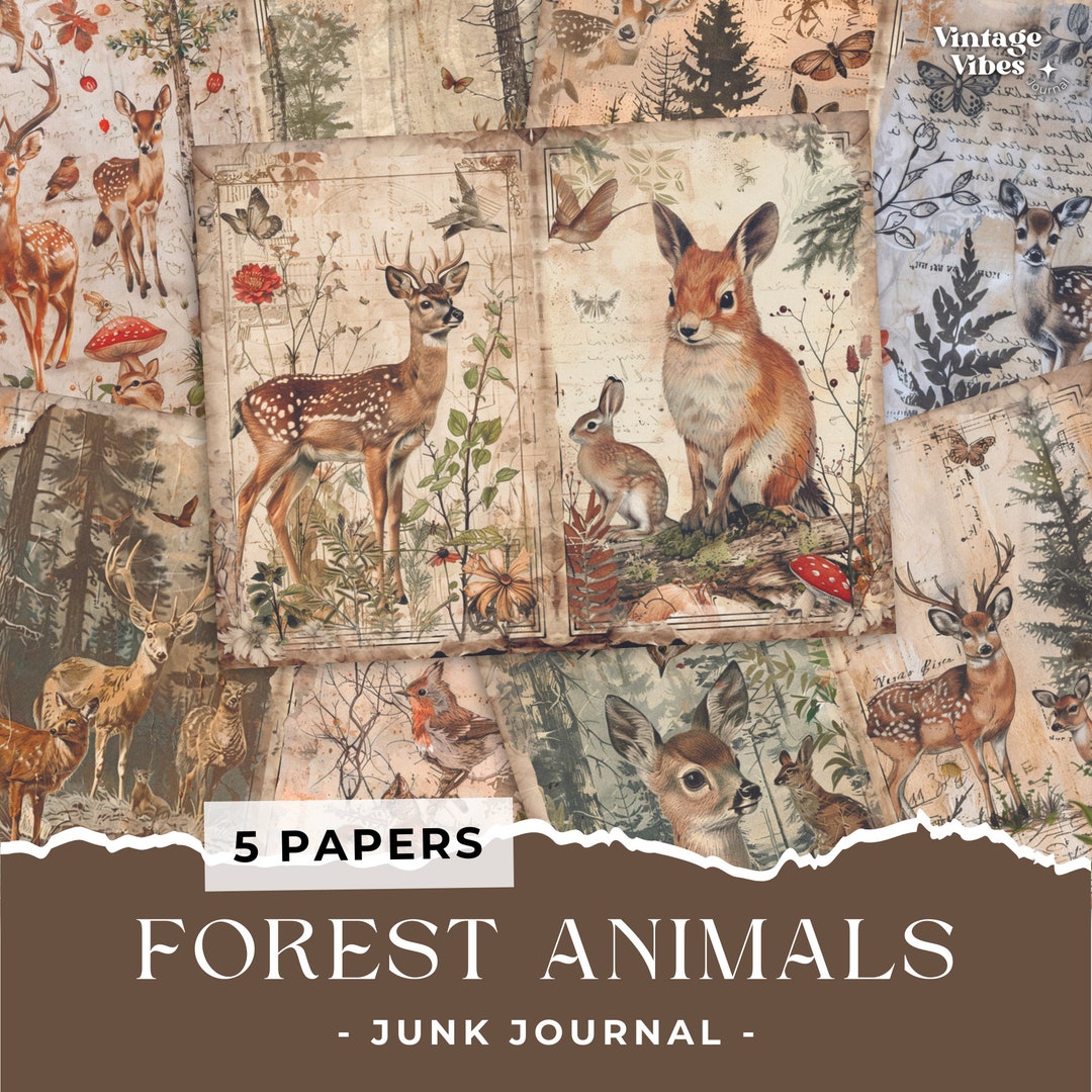 Forest Animal Junk Journal Digital Paper Kit, Vintage Printable ...