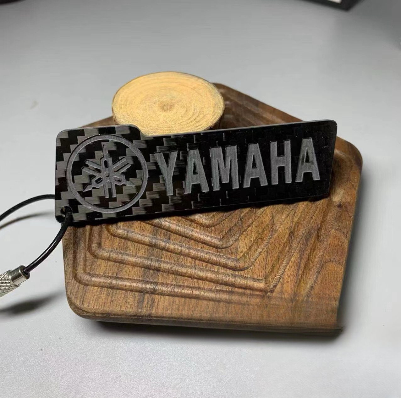 Handmade Carbon Fiber Titanium Ring Leather Keytag Yamaha Logo ...
