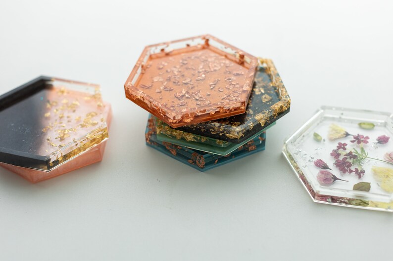 Hexagon Epoxy Resin Coaster | Handmade | Customizable | - Etsy