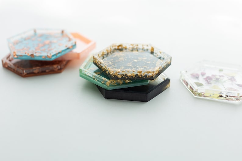 Hexagon Epoxy Resin Coaster | Handmade | Customizable | - Etsy