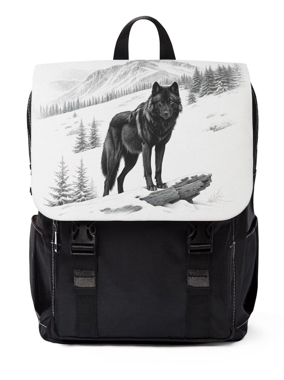 Black Wolf Backpack - Wildlife Art Bag, Durable Canvas, Laptop Sleeve ...