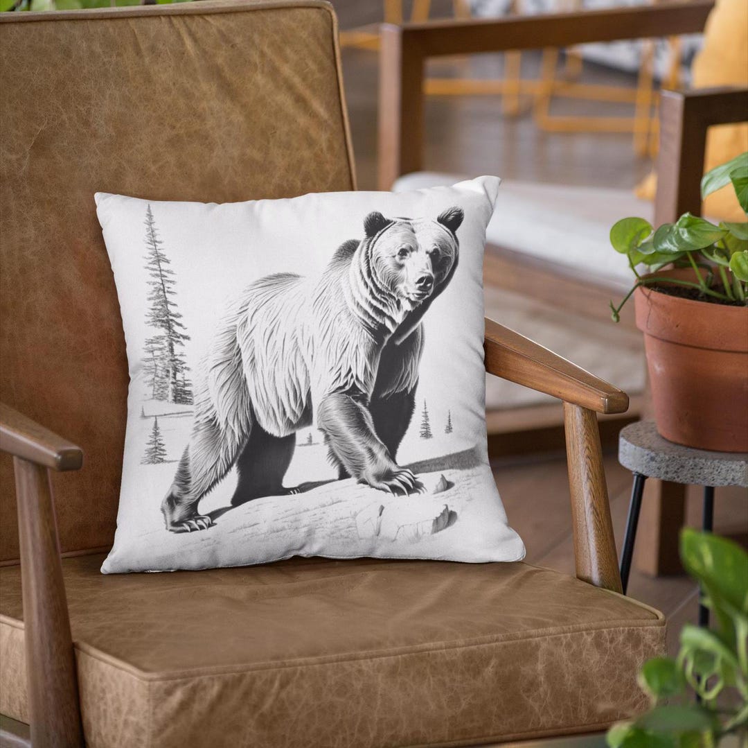 Personalized Grizzly Bear Pillow - Double-sided Winter Bear Decor ...