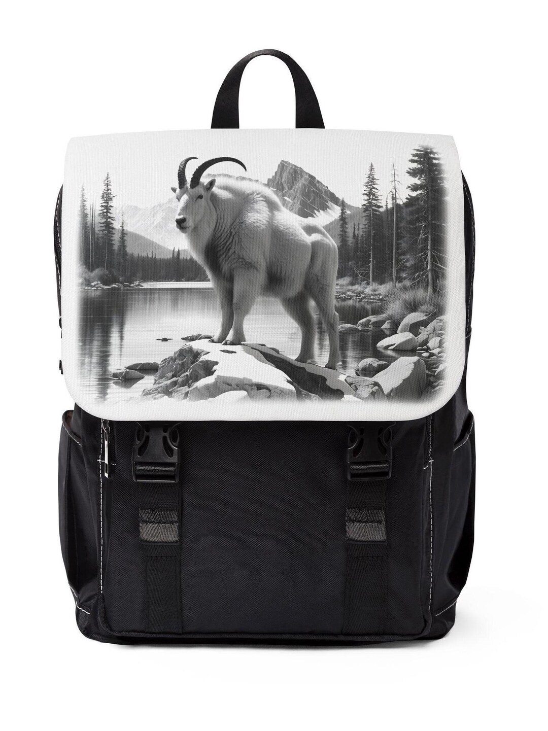Mountain Goat Backpack - Wildlife Art Bag, Durable Canvas, Laptop ...