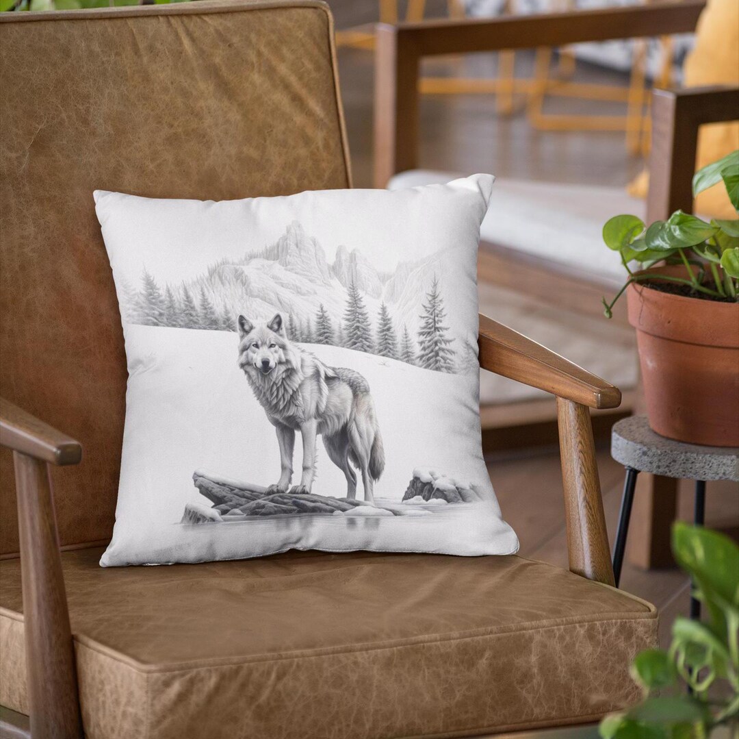 Personalized White Wolf Pillow - Double-sided Winter Wolf Decor, Rustic ...